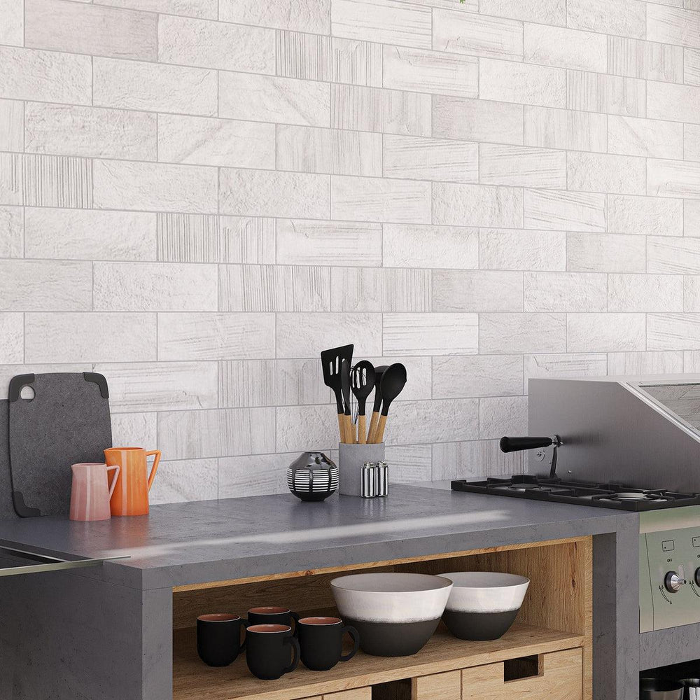 Brick Brooklyn Blanco Porcelain Tile | Textured Wall and Floor Tile