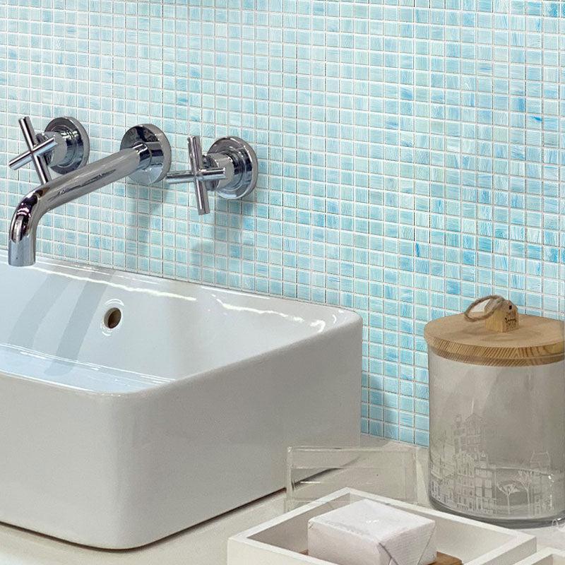 Brushed Baby Blue Squares Glass Pool Tile