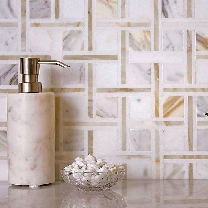 Calacatta Gold Basket Pattern Mosaic Tile | Tile Club