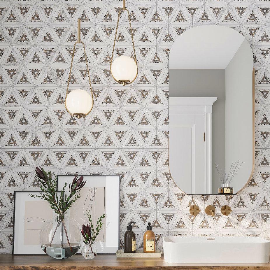 Calacatta & Terrazzo Kaleidoscope Star Marble Mosaic Tile | 70s ...