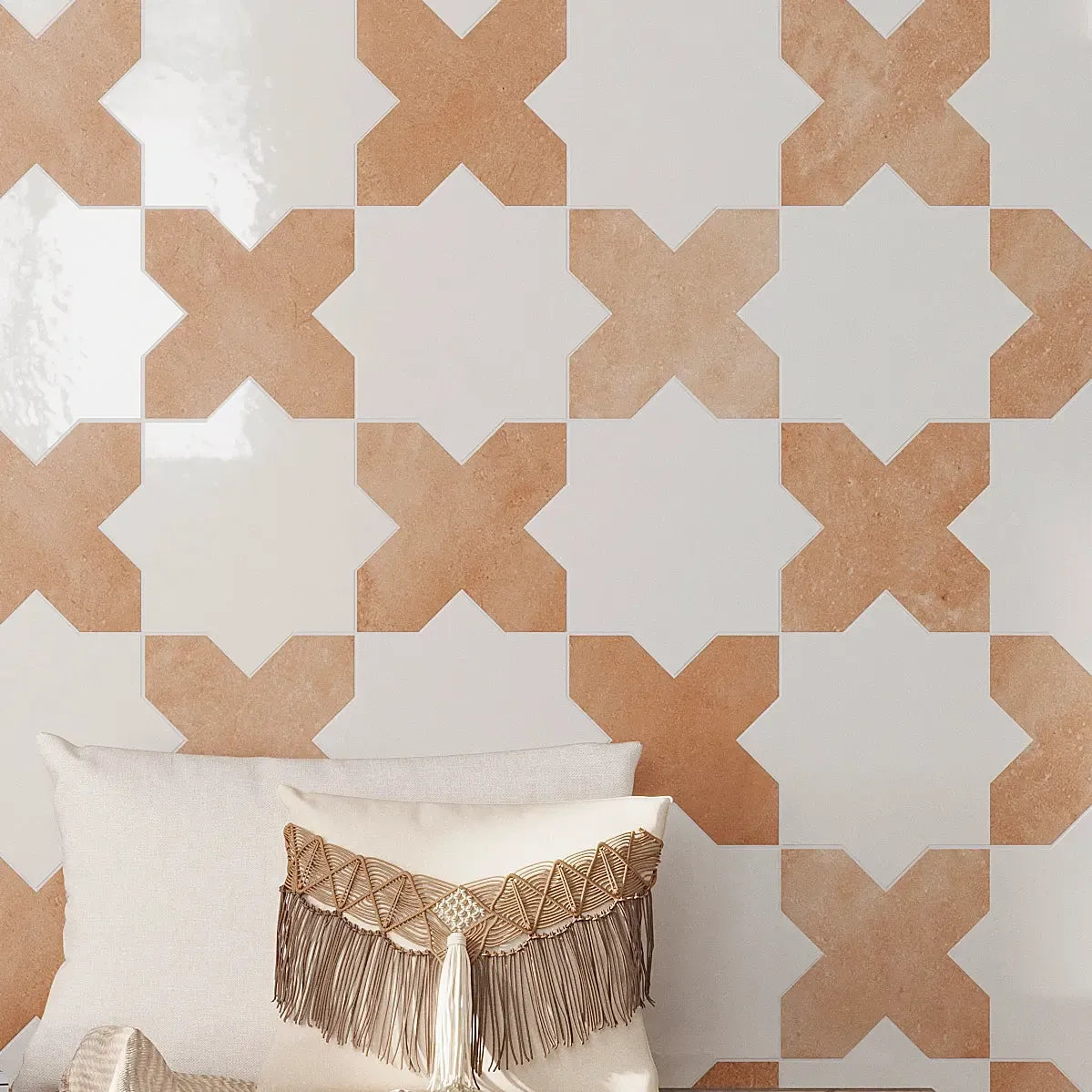 Camila Terra Cotta Cross Porcelain Tile | Spanish Tile for Floors ...