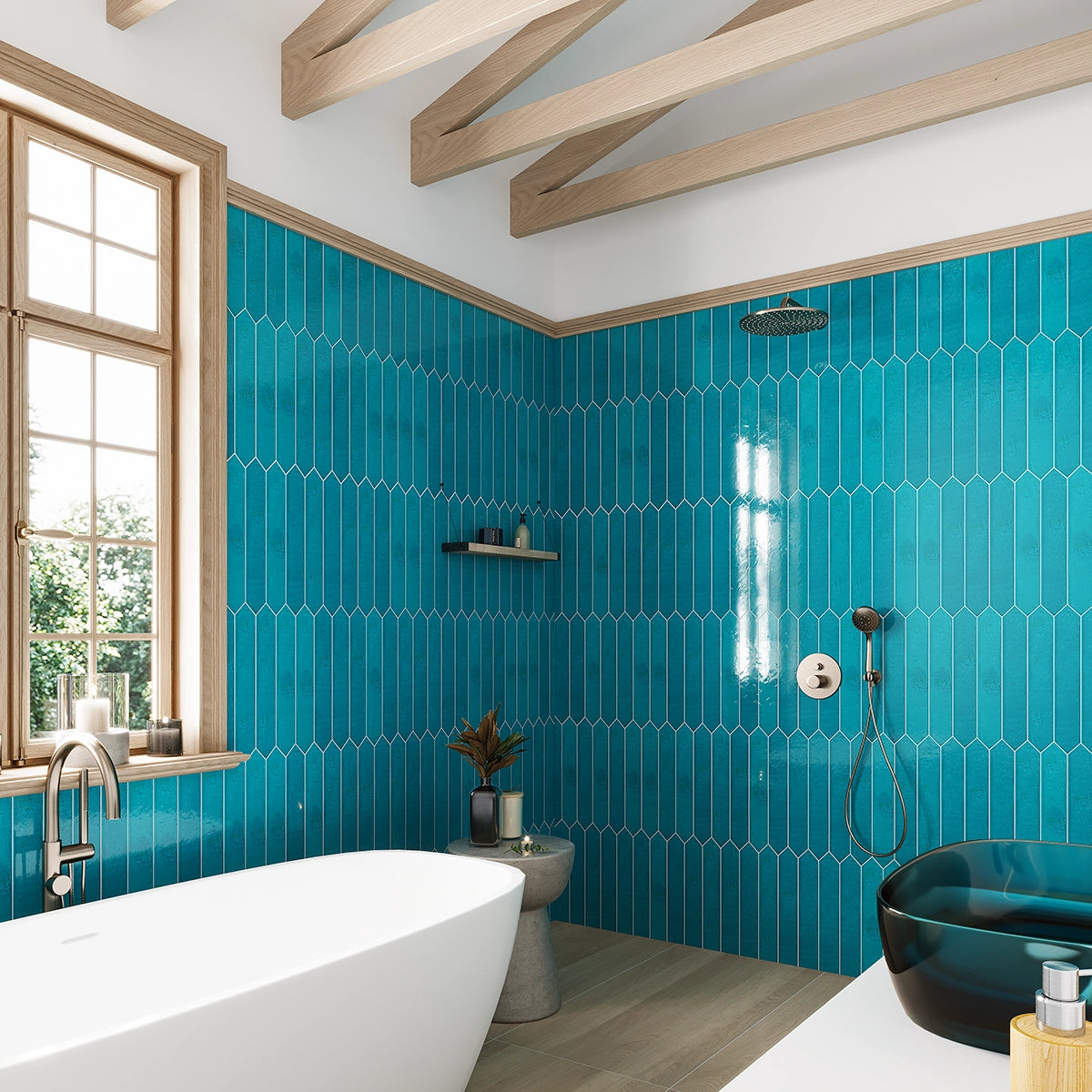 Camila Turquoise Picket Porcelain Tile | Spanish Tile for Floors, Walls