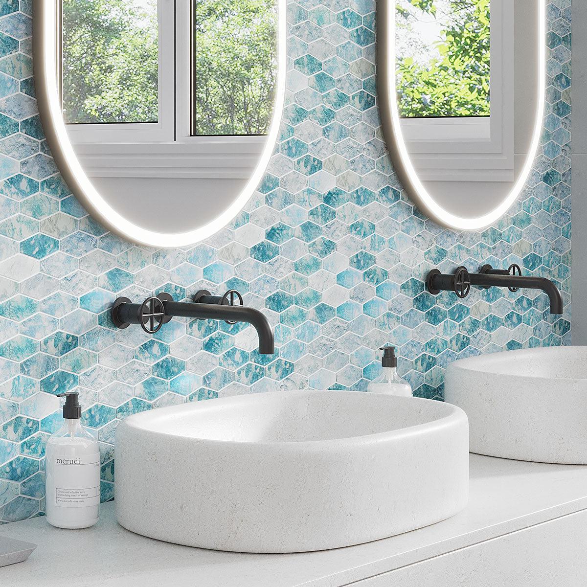 Coastal Dreams Elongated Hex Glass Mosaic Tile | Beachy Green ...
