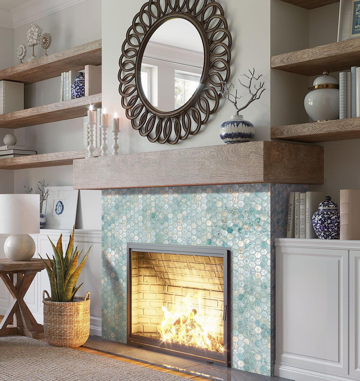 Coastal Dreams Hexagon Glass Mosaic Tile | Beachy Green Backsplash and ...