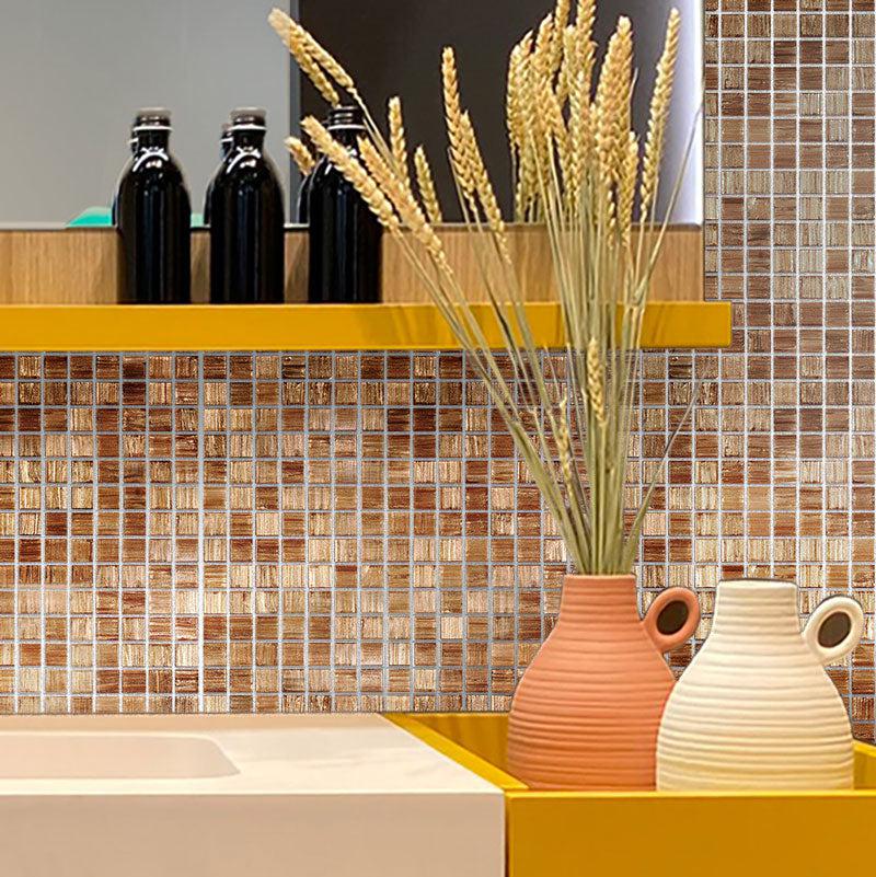 Copper Shimmer Mixed Squares Glass Pool Tile | Metallic Backsplash, Shower