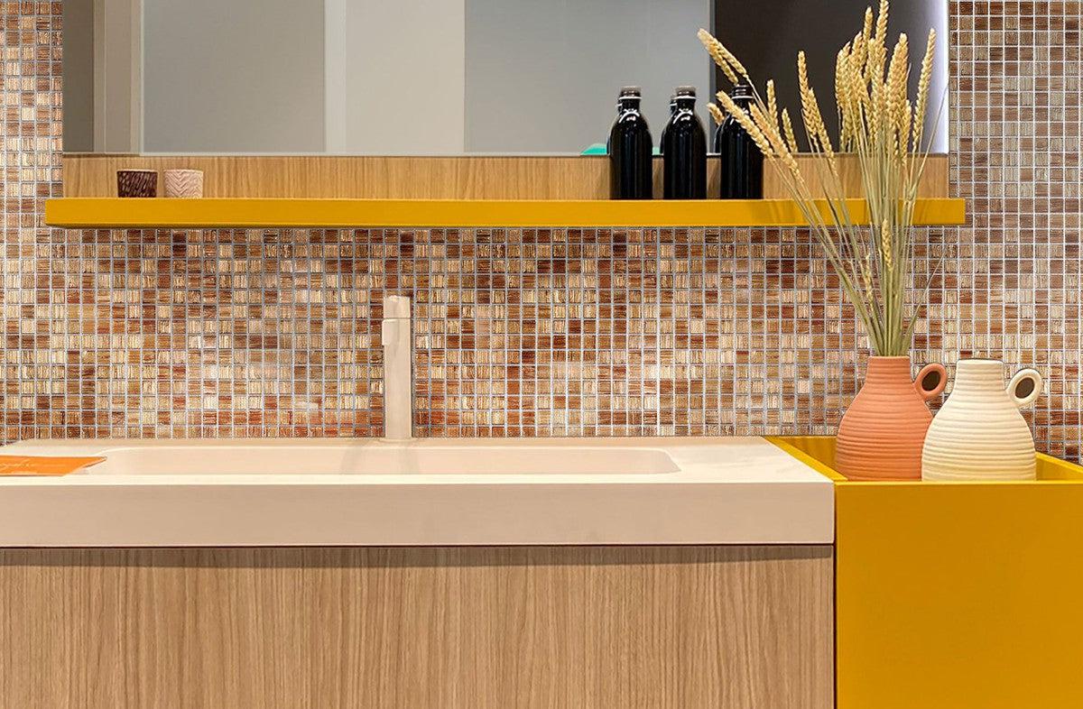 Copper Shimmer Mixed Squares Glass Pool Tile | Online Tile Store with ...