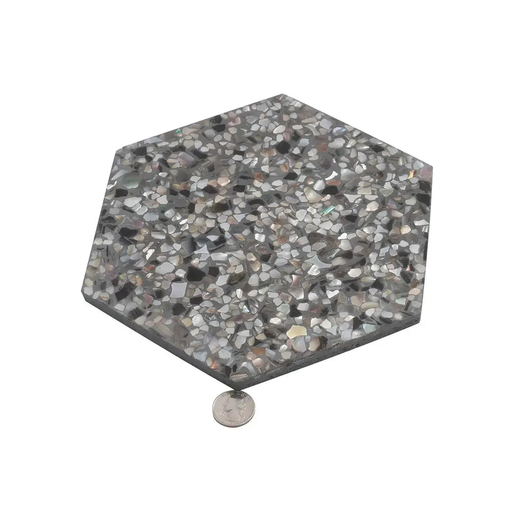 Corazza Black Sand Shell and Terrazzo Hexagon Tile | Tile Club