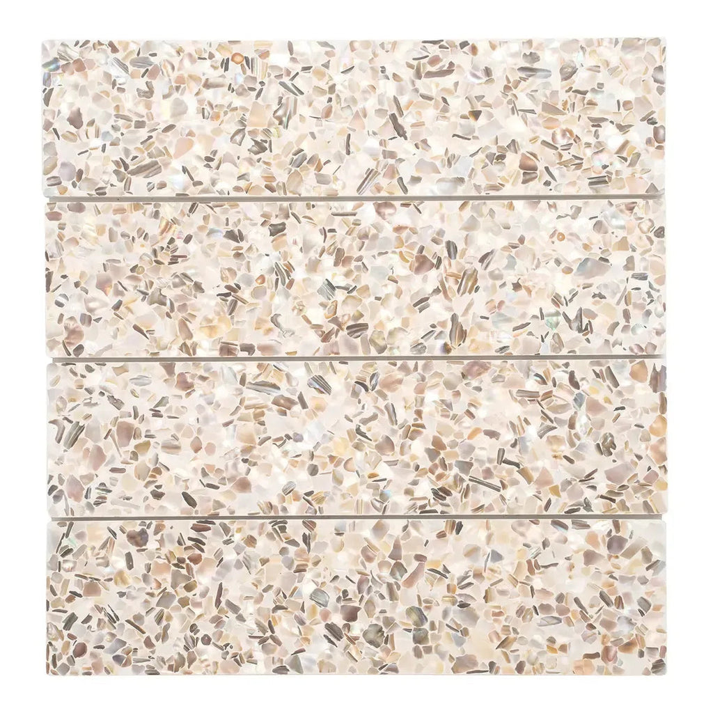 Corazza White Sand Shell and Terrazzo Subway Tile | Tile Club