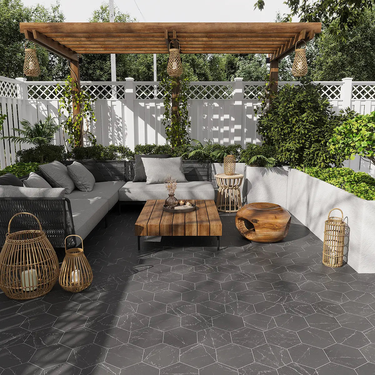 Cosmo Black Marbled Porcelain Hexagon Tile