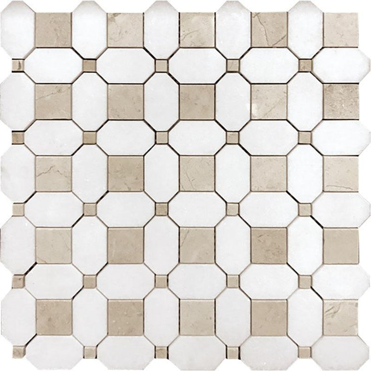 Crema Marfil Square And Thassos Octagon Marble Mosaic Tile Sample ...