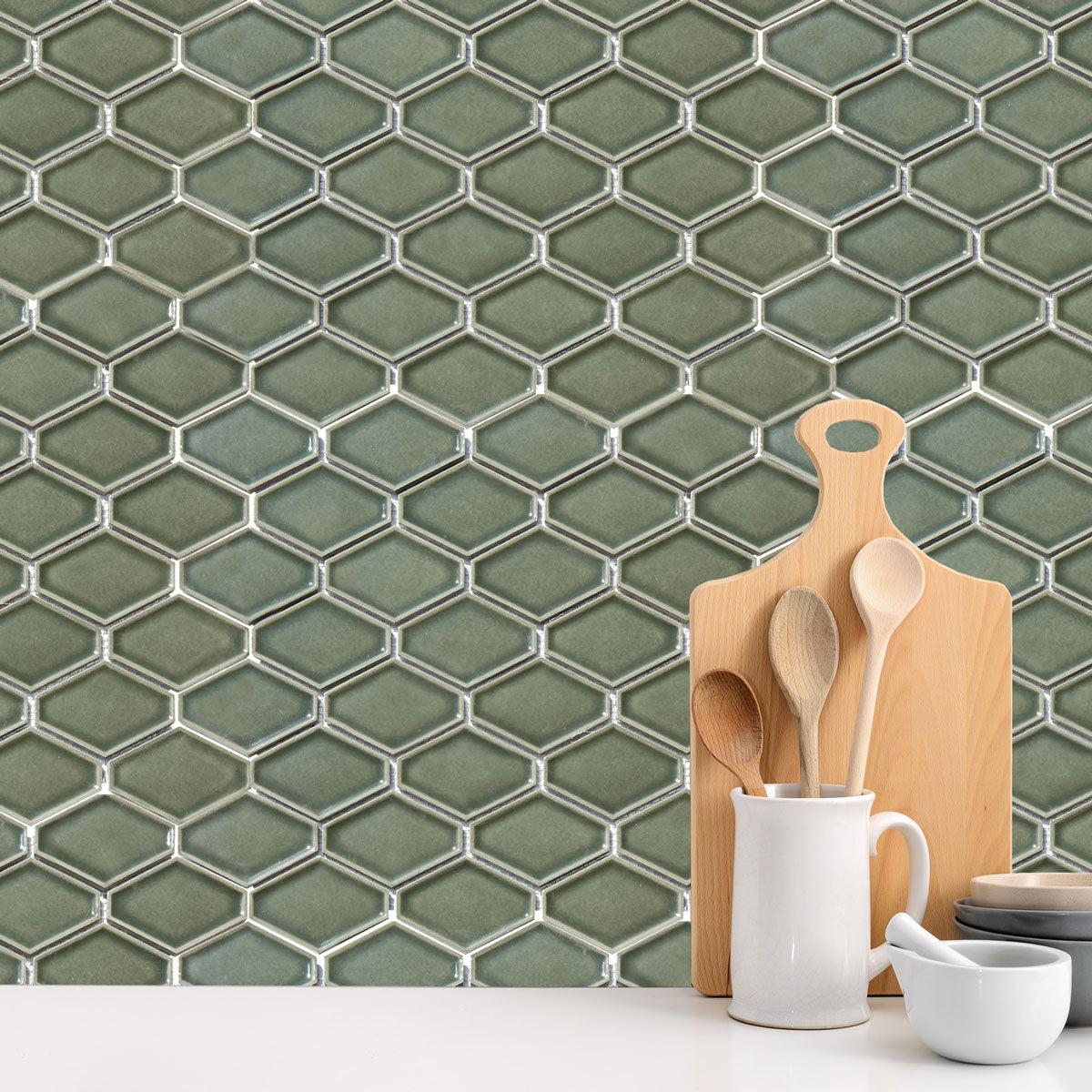 Dimension Sage Green Mini Diamond Porcelain Mosaic Tile