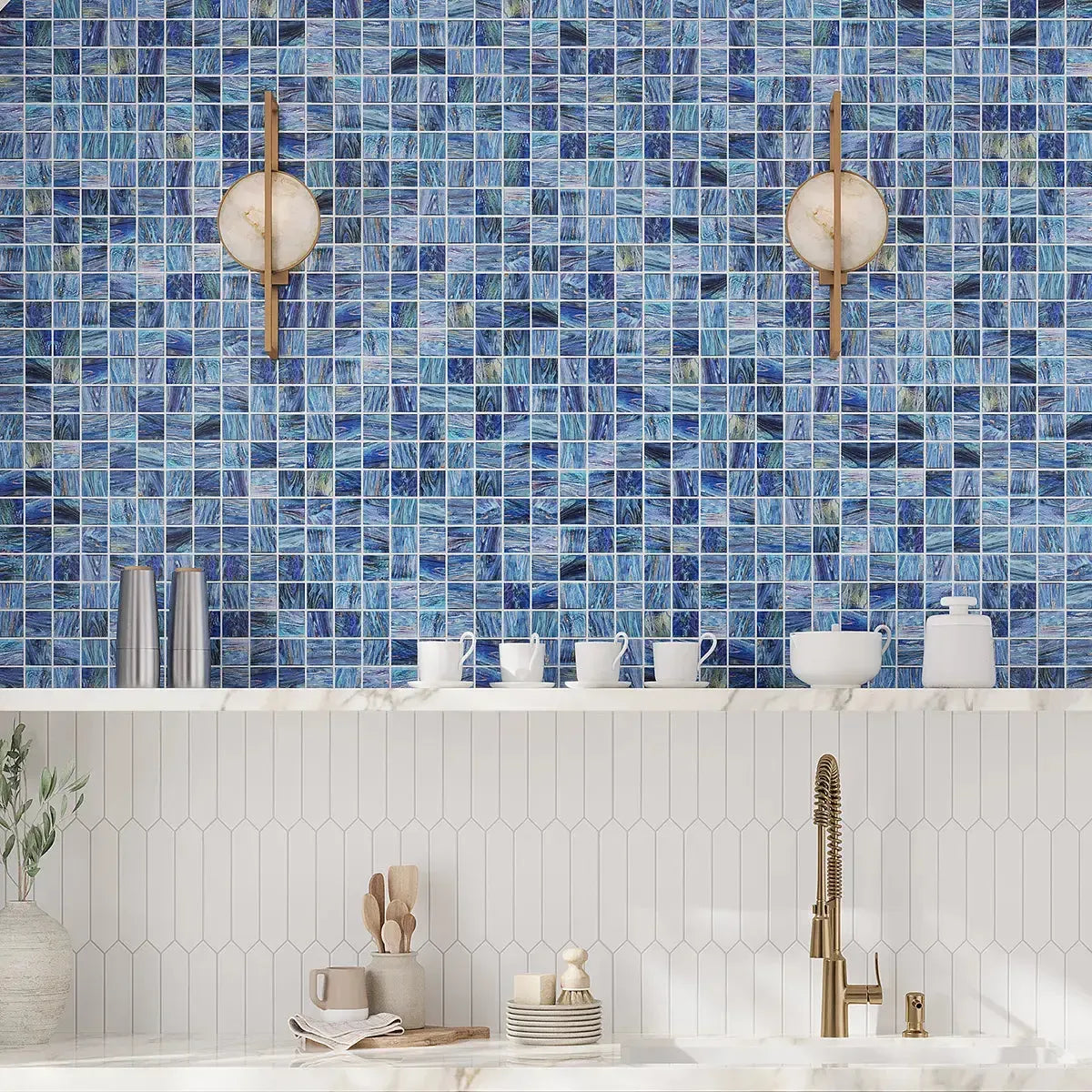 Dusk Blue Glossy 2" Mixed Squares Glass Pool Tile | Bold and Colorful ...