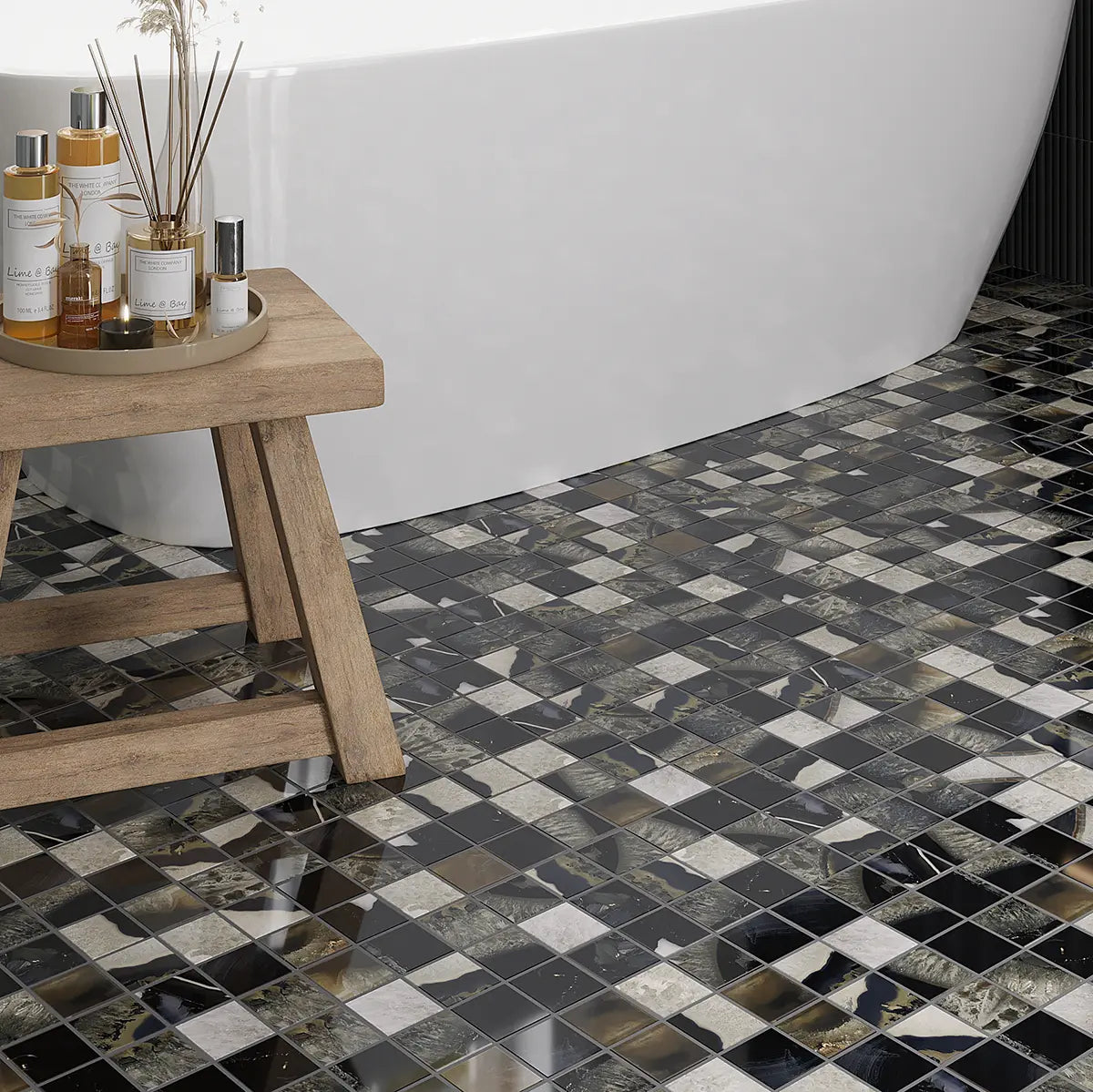 Emporio Agate Geode Black 2x2 Porcelain Mosaic | Square Patterned Tiles