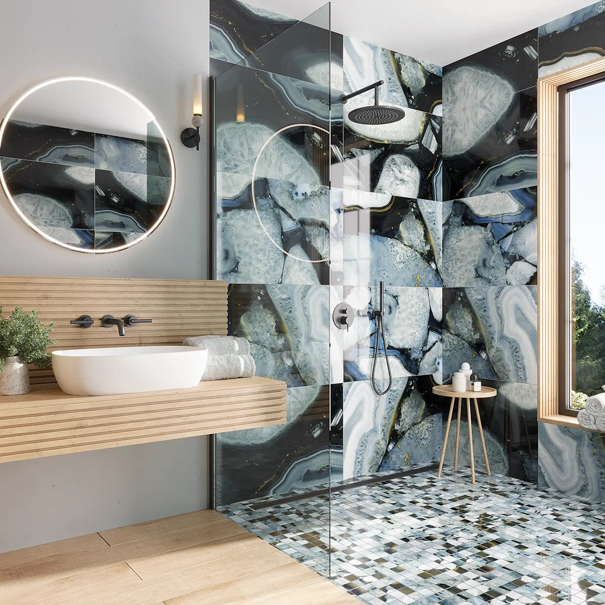 Emporio Agate Geode Blue 2x2 Porcelain Mosaic | Square Patterned Tiles