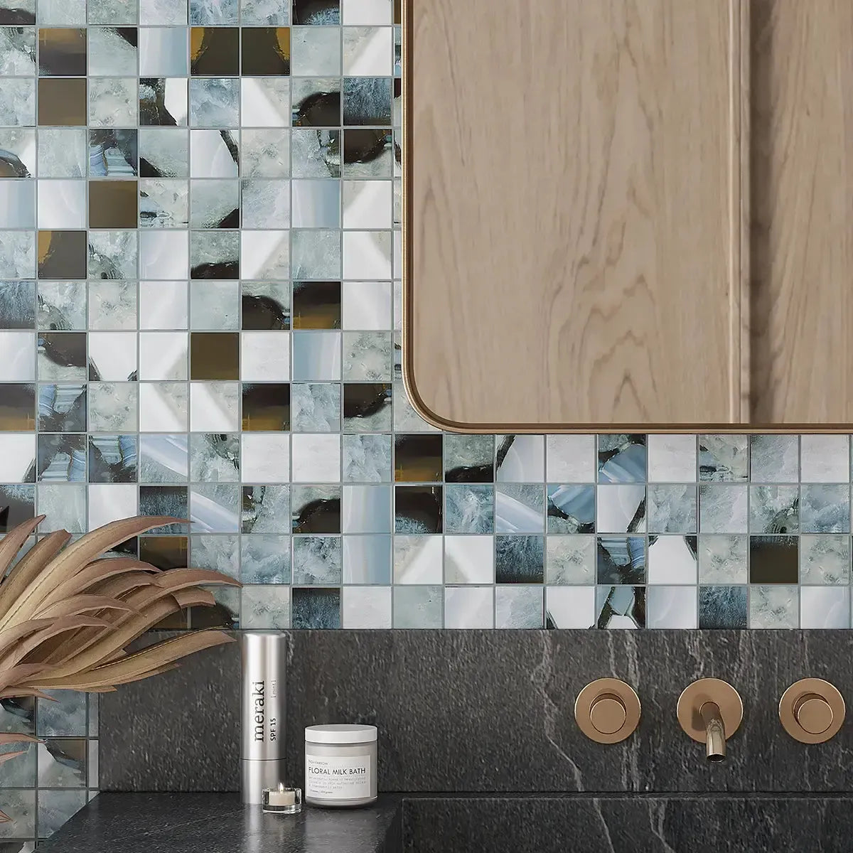 Emporio Agate Geode Blue 2x2 Porcelain Mosaic | Square Patterned Tiles