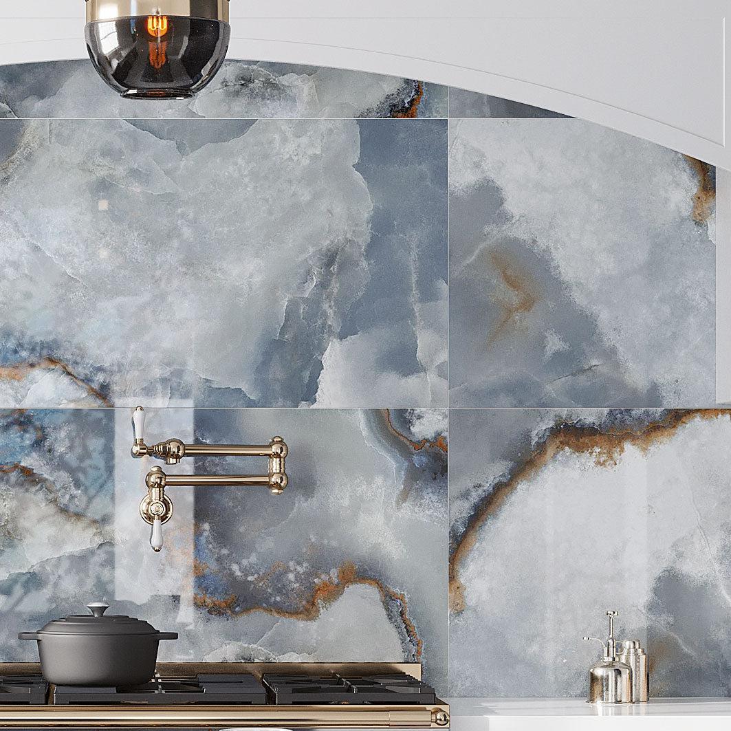 Emporio Blue Onyx Large-Format Porcelain Tile 24x48 | Slab Tiles ...