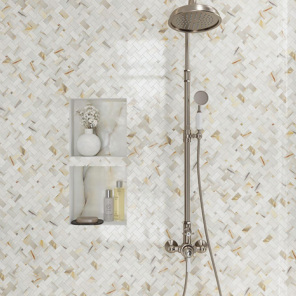 Emporio Soft White Onyx Porcelain Mosaic Tile | Floors, Walls, Pools