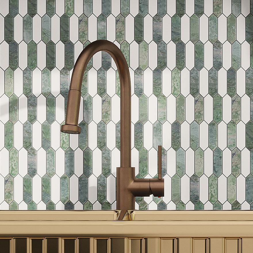 Envy Green and White Mini Picket Marble Mosaic Tile | Tile Club