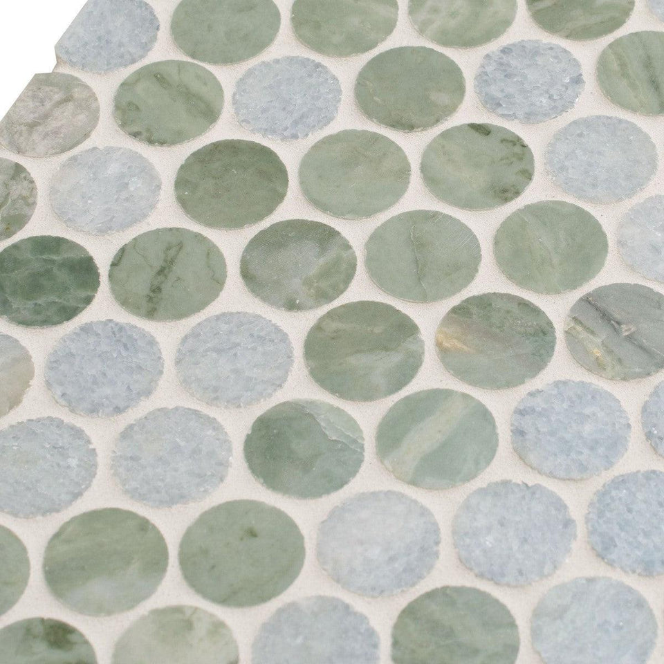 Envy Green and Blue Marble Penny Round Tile | Natural Colored Stone ...