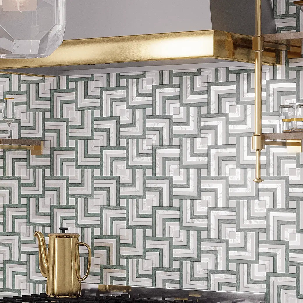 Envy Green Marble and Shell Square Weave Mosaic Tile | Natural Colored ...