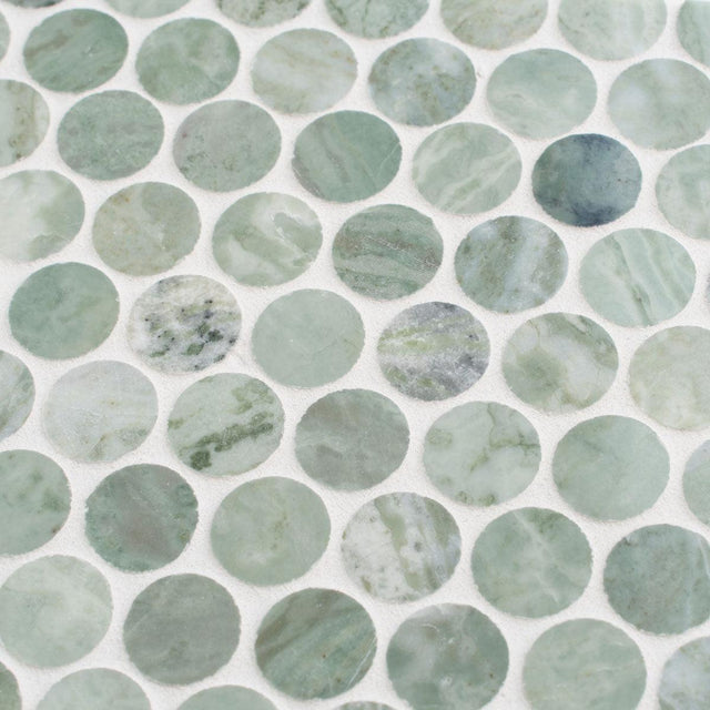 Envy Green Marble Penny Round Tile | Natural Colored Stone Tiles – Tile ...