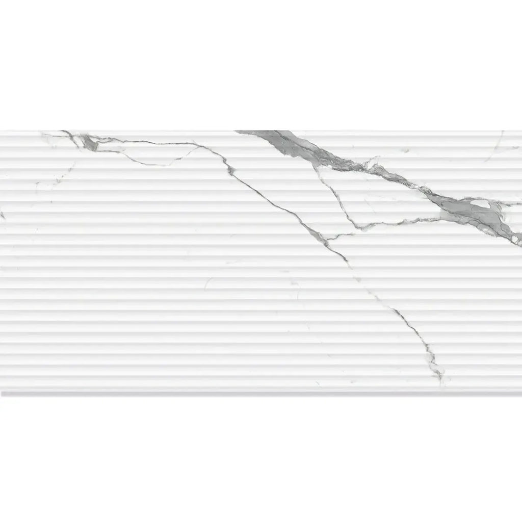 Eterica Fluted White & Gray Marbled 24x48 Porcelain Tile | Tile Club