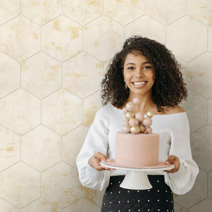 Gilded Age Ivory Hexagon Porcelain Tile | Tile Club