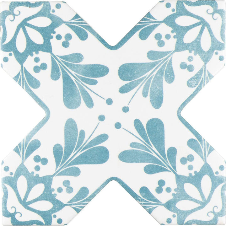 Santa Barbara Dappled Green Decorative Cross | Star and Cross Pattern Tile
