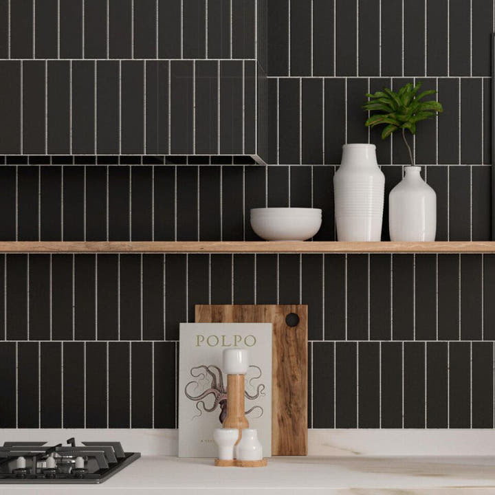 Groove Black Matte Ceramic Subway Tile | Tile Club