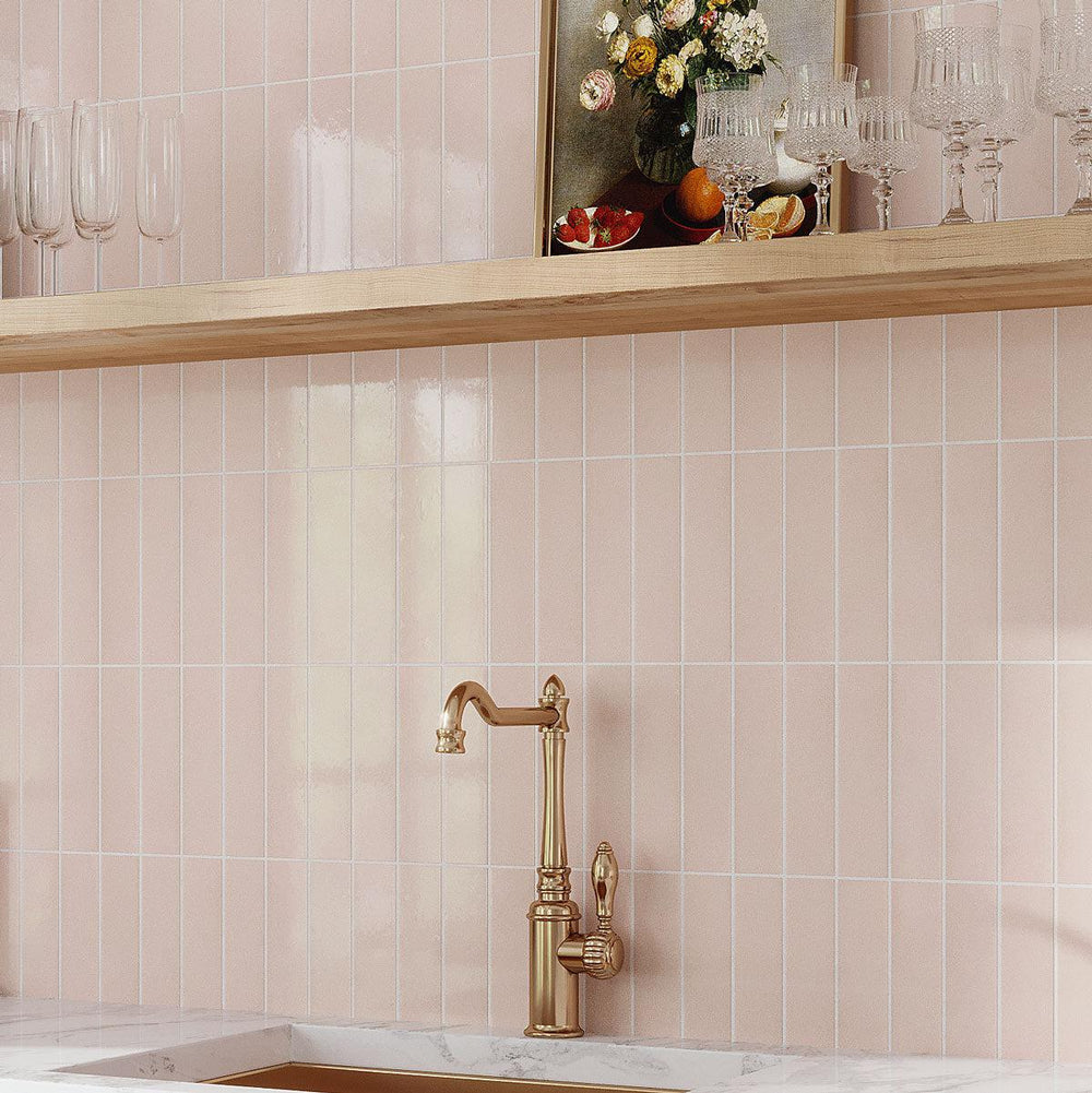 Groove Pink Gloss Ceramic Subway Tile | Tile Club