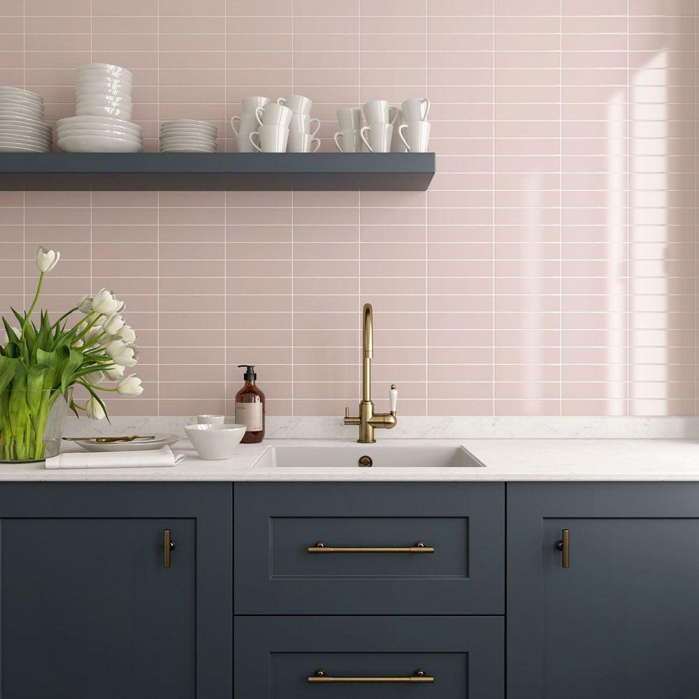 Groove Pink Gloss Ceramic Subway Tile | Mod 1970s Décor