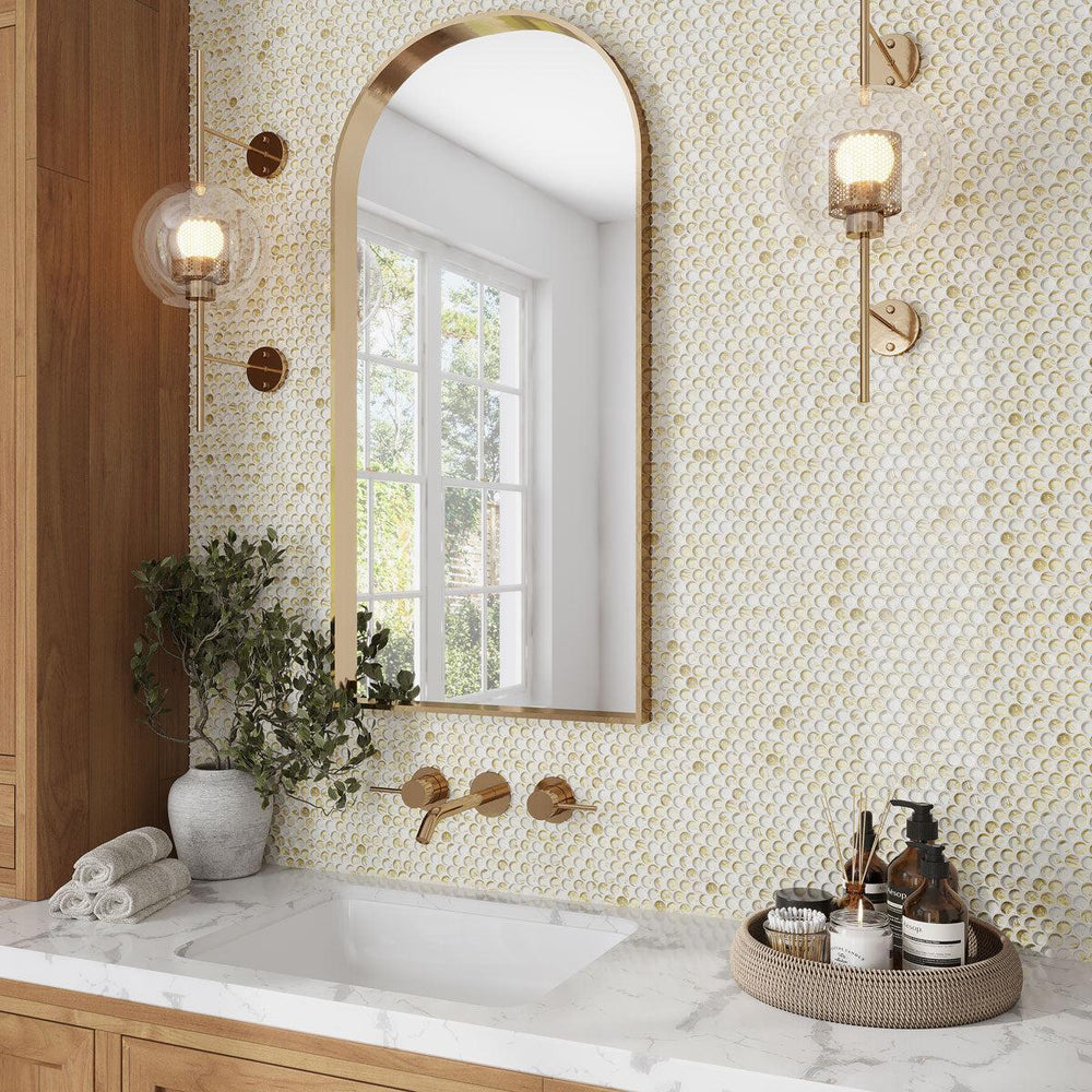 Illumine Gold Dust Penny Round Glass Mosaic Tile