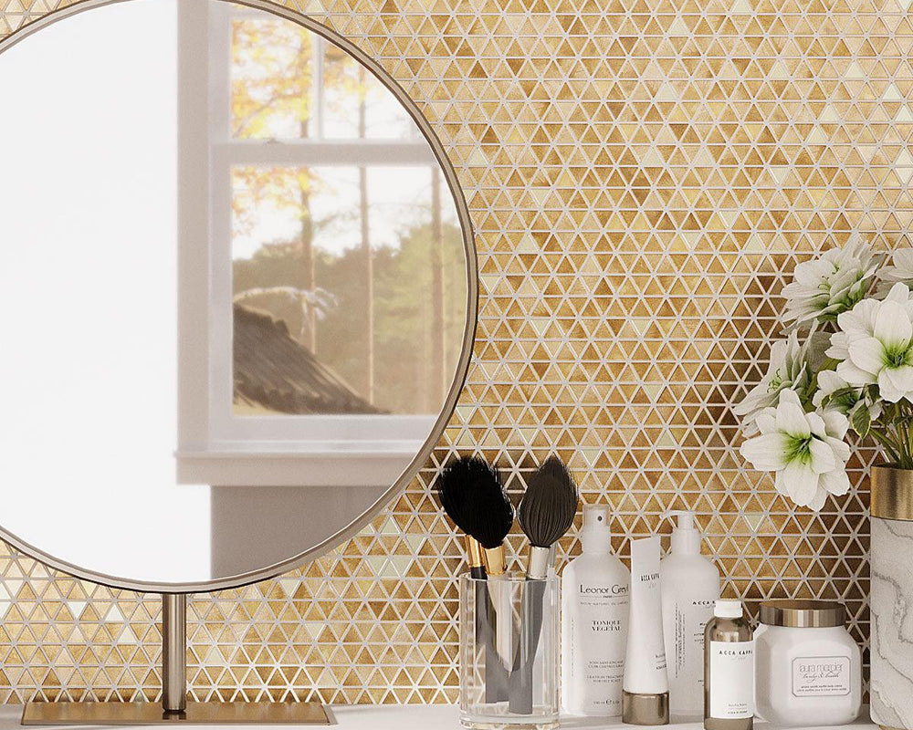 Illumine Gold Foil Triangle Glass Mosaic Tile