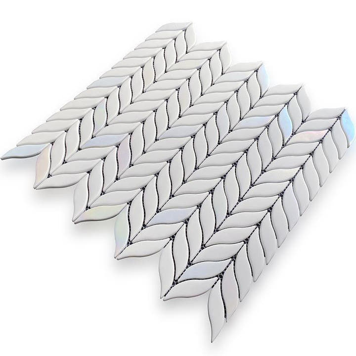 White Leaf Recycled Glass Mosaic Tile | Sustainable Home