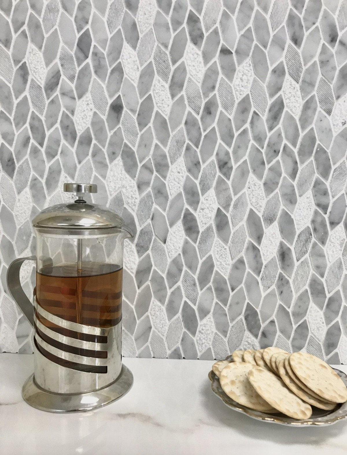 Textured Carrara Leaf Marble Mosaic Tile