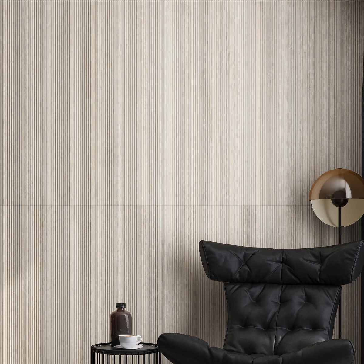 Japandi Skinny Slat White Wood-Look Tile | Textured Porcelain Tile