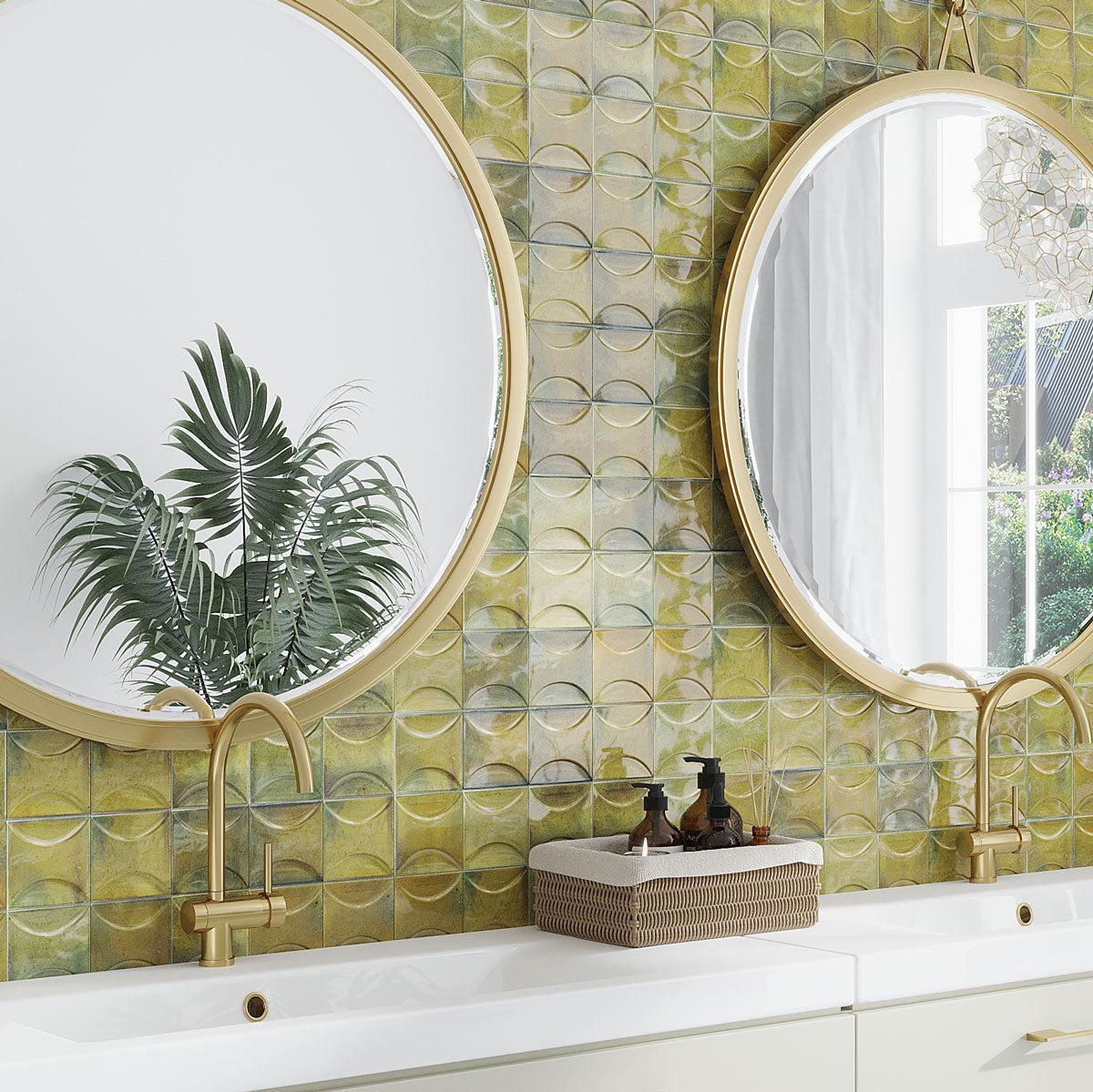 Luna Arc Olive 4x4 Ceramic Square Tile Backsplash and Shower