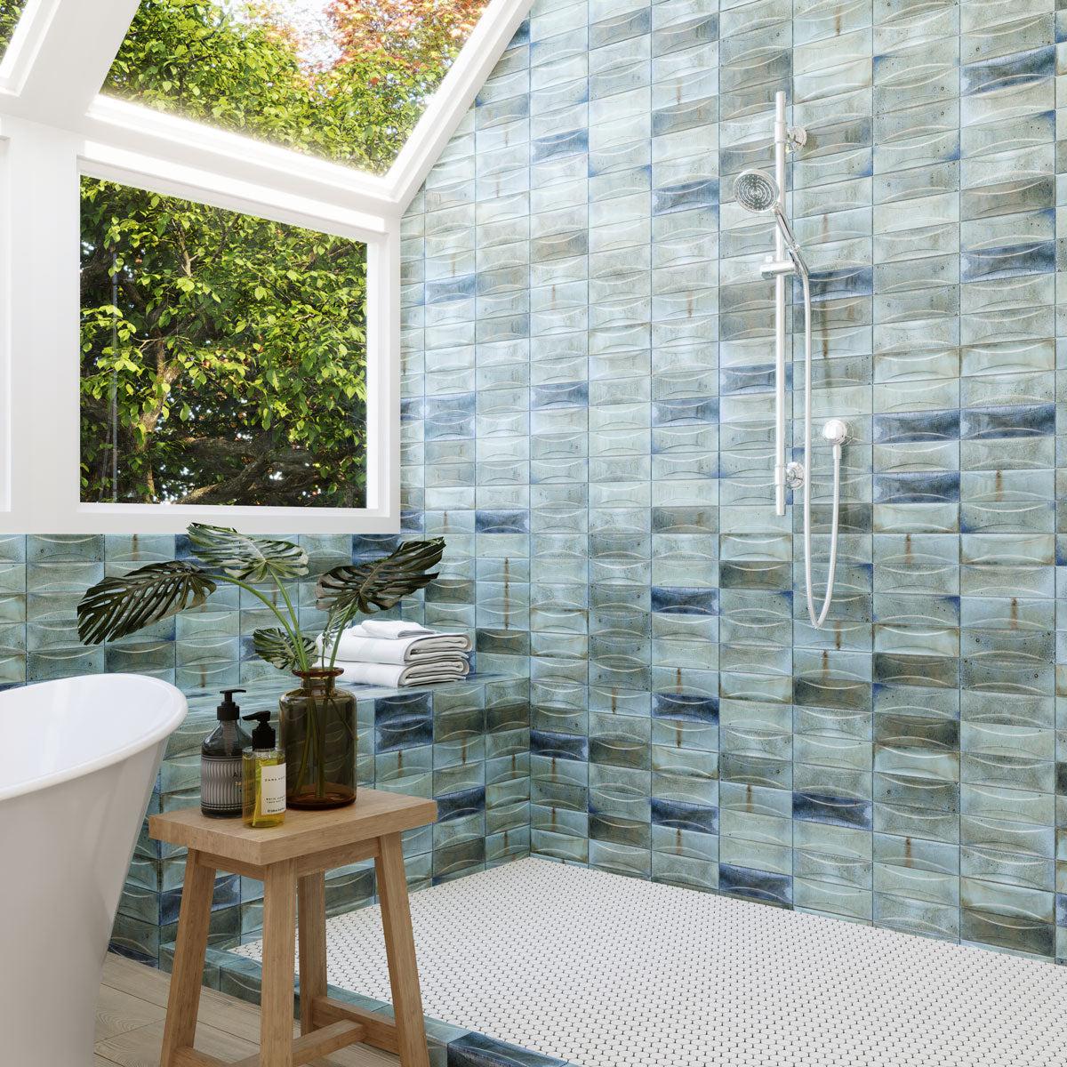 Luna Arc Sky 2.5x8 Ceramic Subway Tile Backsplash and Shower