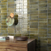 Luna Olive 2.5x8 Ceramic Subway Tile Backsplash and Shower