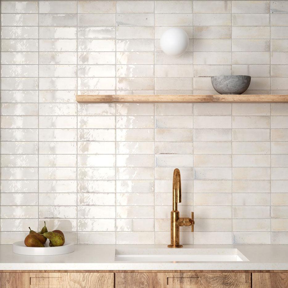 Luna White 2.5x8 Ceramic Subway Tile Backsplash and Shower