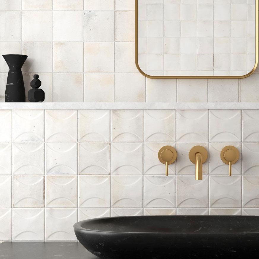 Luna Arc White 4x4 Ceramic Square Tile Backsplash and Shower