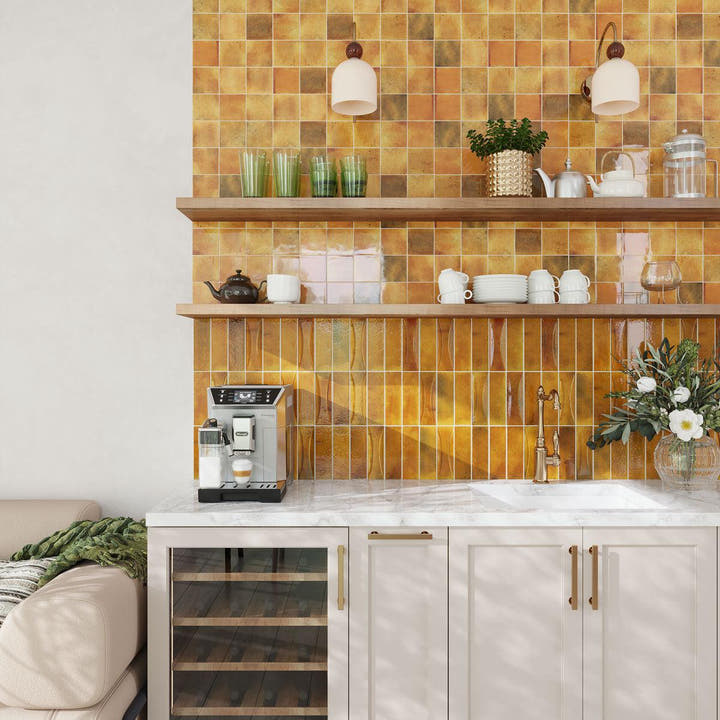 Luna Arc Caramel 2.5x8 Ceramic Subway Tile Wall Accent Design