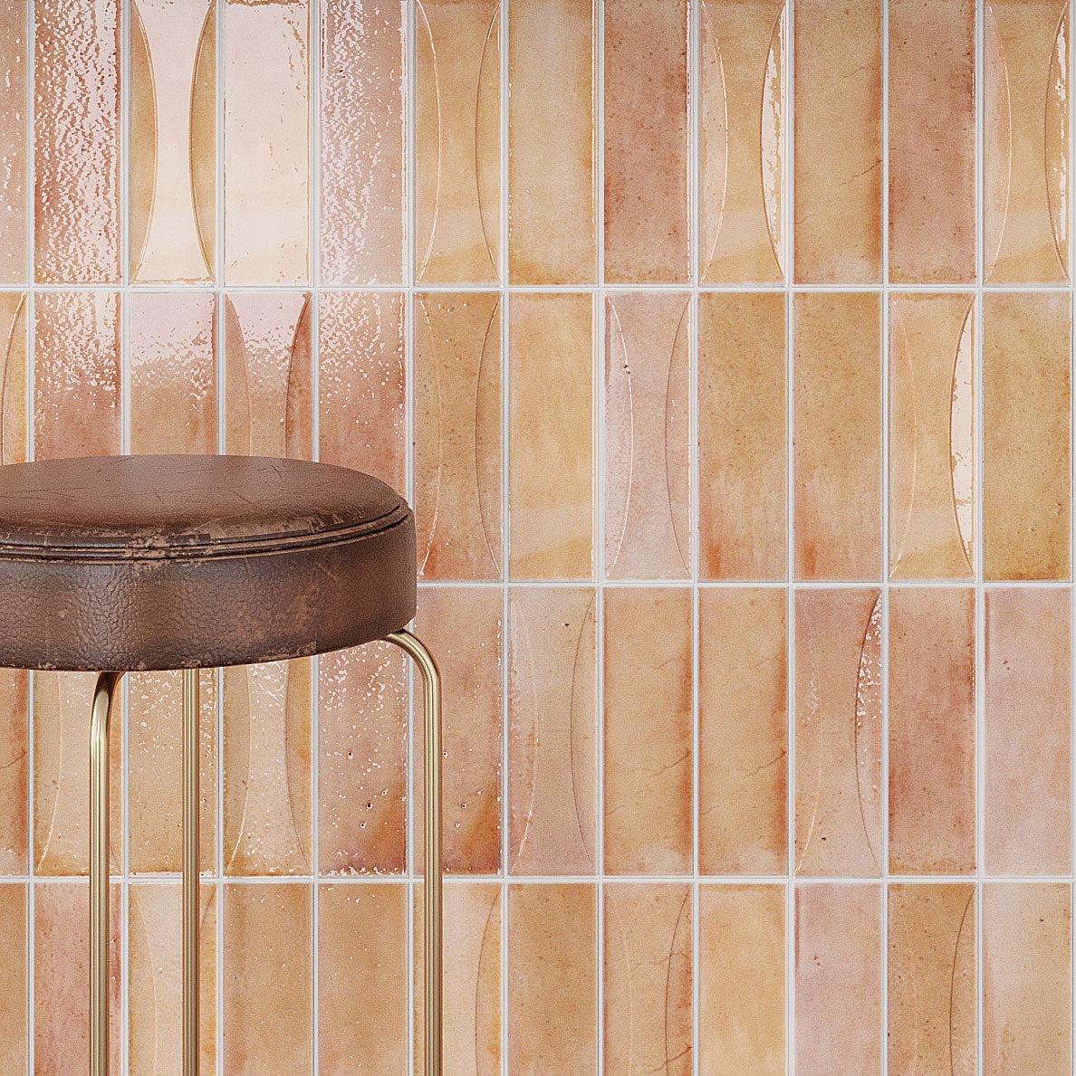 Luna Arc Pink 2.5x8 Ceramic Subway Tile | Handmade Style Tiles