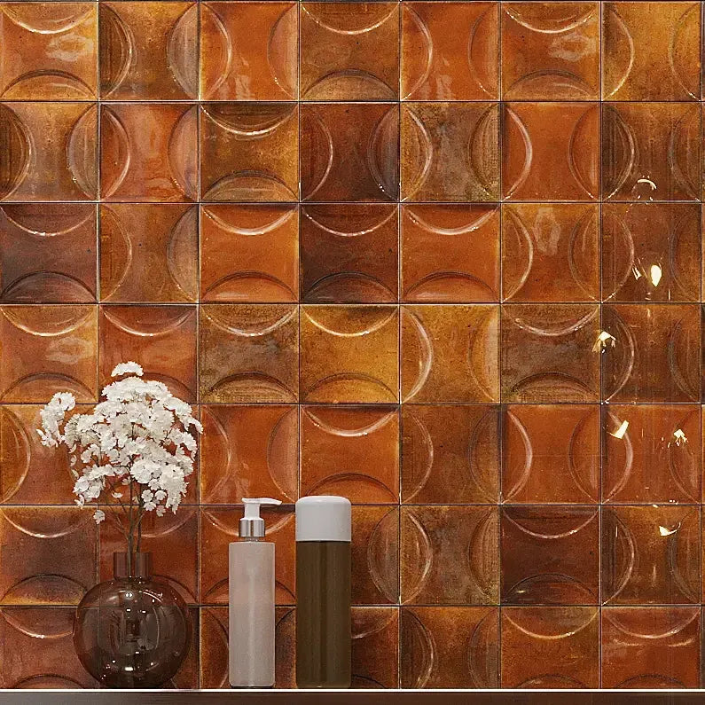 Luna Arc Red 4x4 Ceramic Square Tile | Terra Cotta Backsplash
