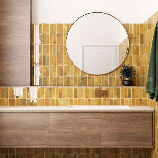 Luna Caramel 2.5x8 Ceramic Subway Tile Backsplash and Shower