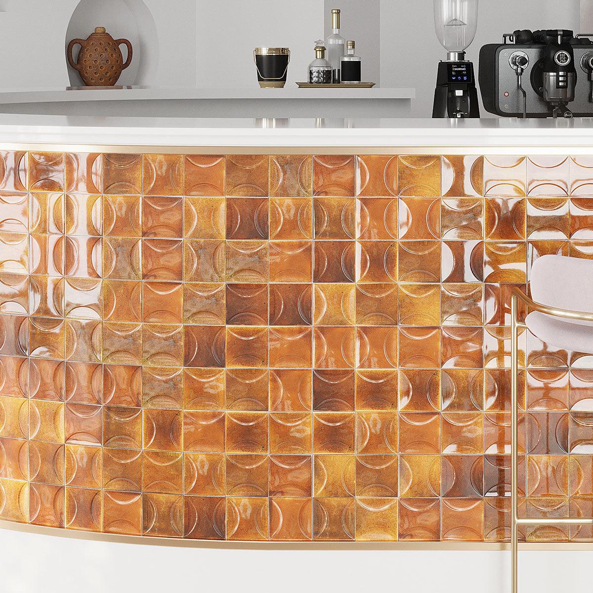 Luna Arc Red 4x4 Ceramic Square Tile | Terra Cotta Backsplash