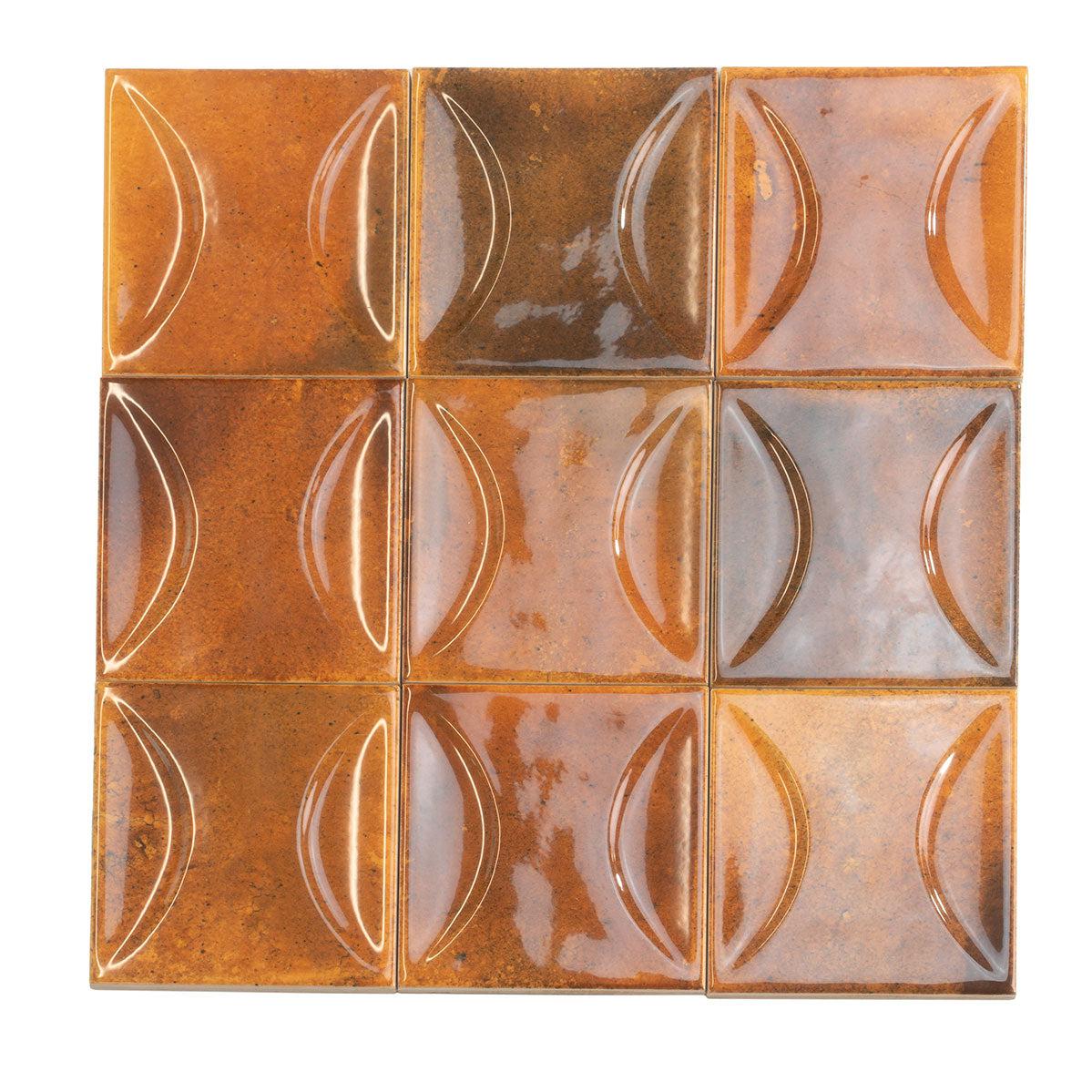 Luna Arc Red 4x4 Ceramic Square Tile | Terra Cotta Backsplash