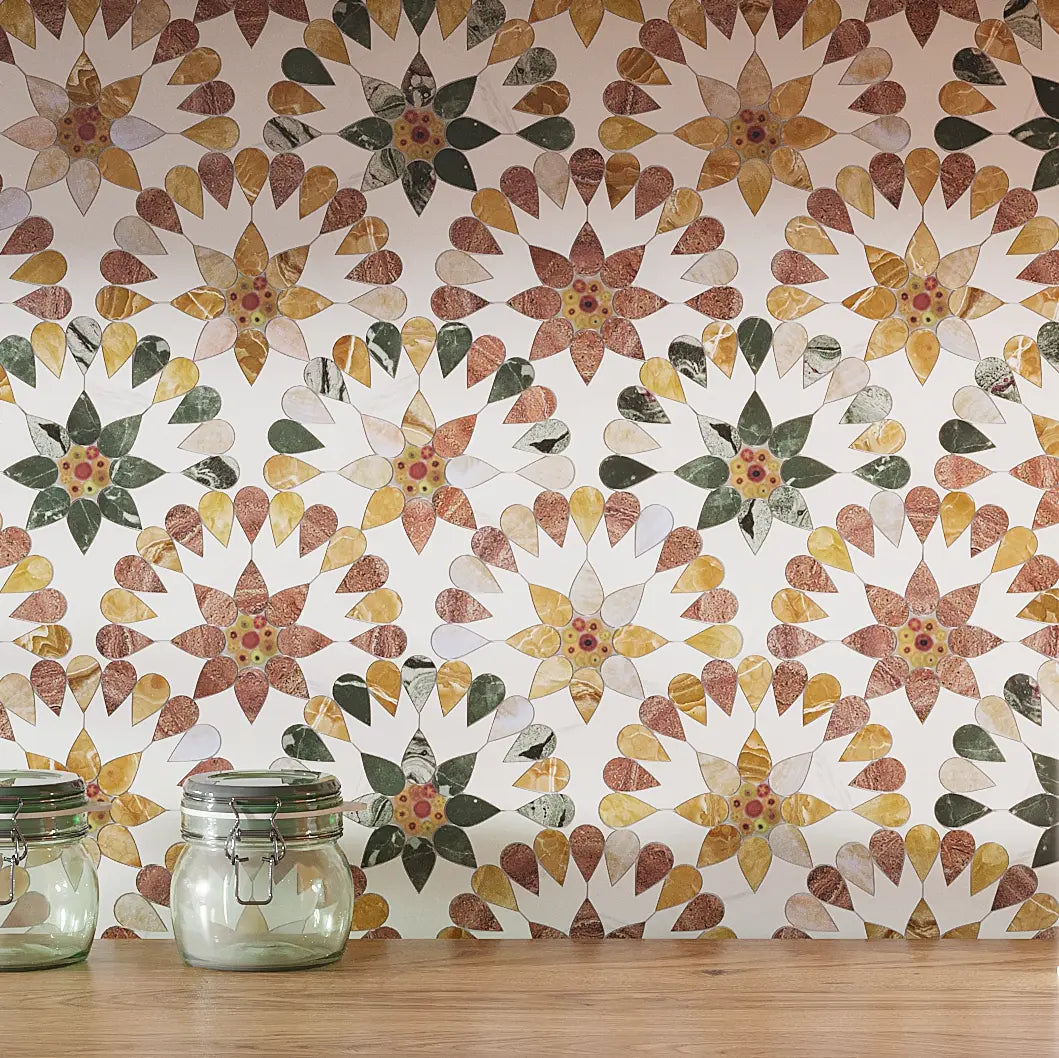 Mandala Colorful Marble and Glass Folkart Mosaic Tile | Tile Club ...