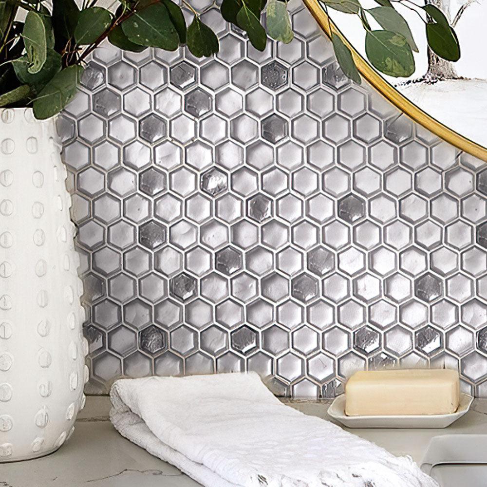 Matte Silver Hexagon Glass Mosaic Tile | Online Tile Store with Free ...