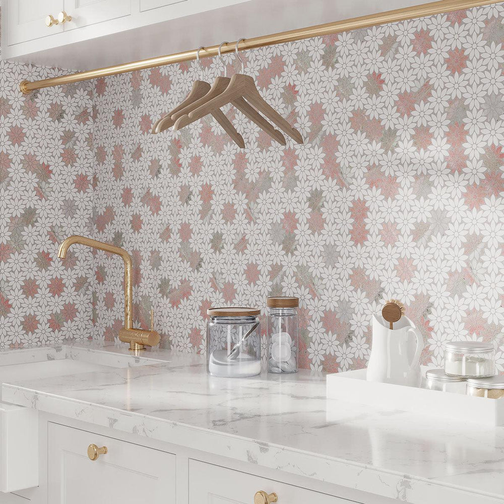 Meadow Norwegian Rose Flower Marble Mosaic Tile | Flower Wall and Floor ...